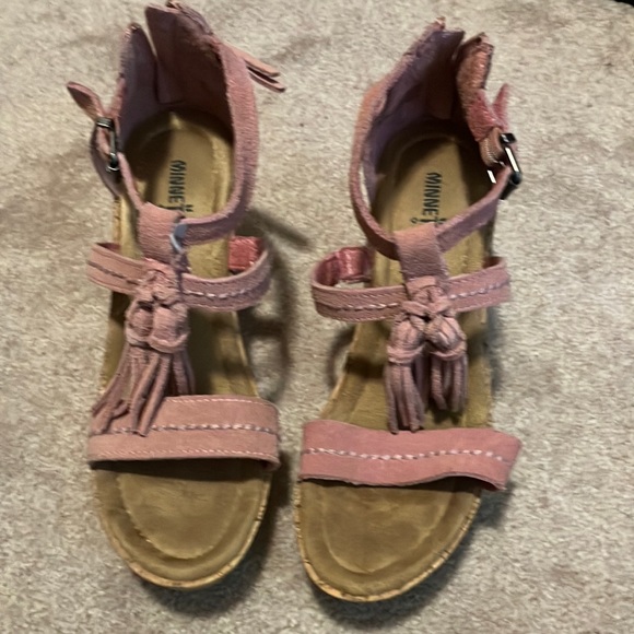 Minnetonka | Shoes | Gently Used Wedge Sandals Pink Suede | Poshmark